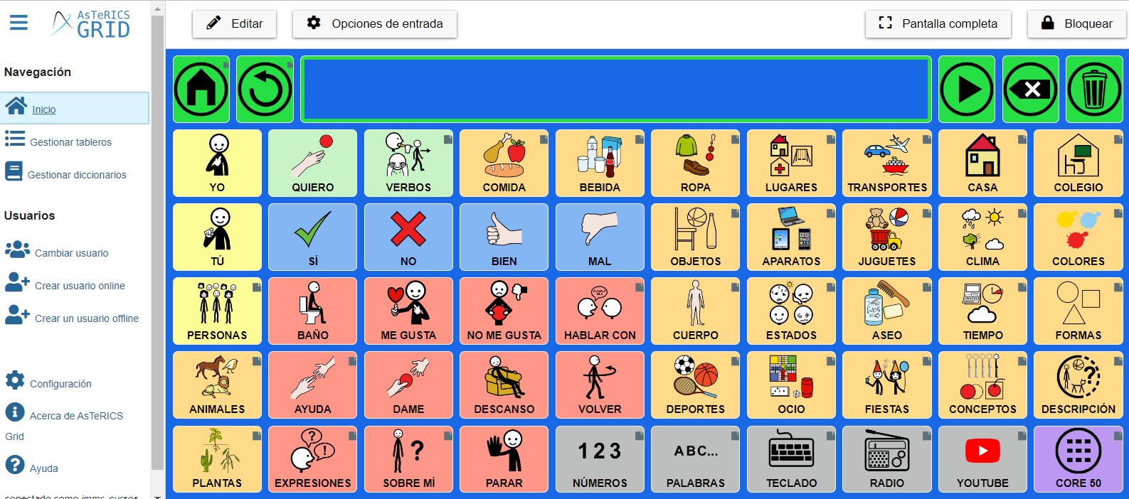 Communicateur AsTeRICS Grid – 19 – Paramètres – Aula abierta de ARASAAC